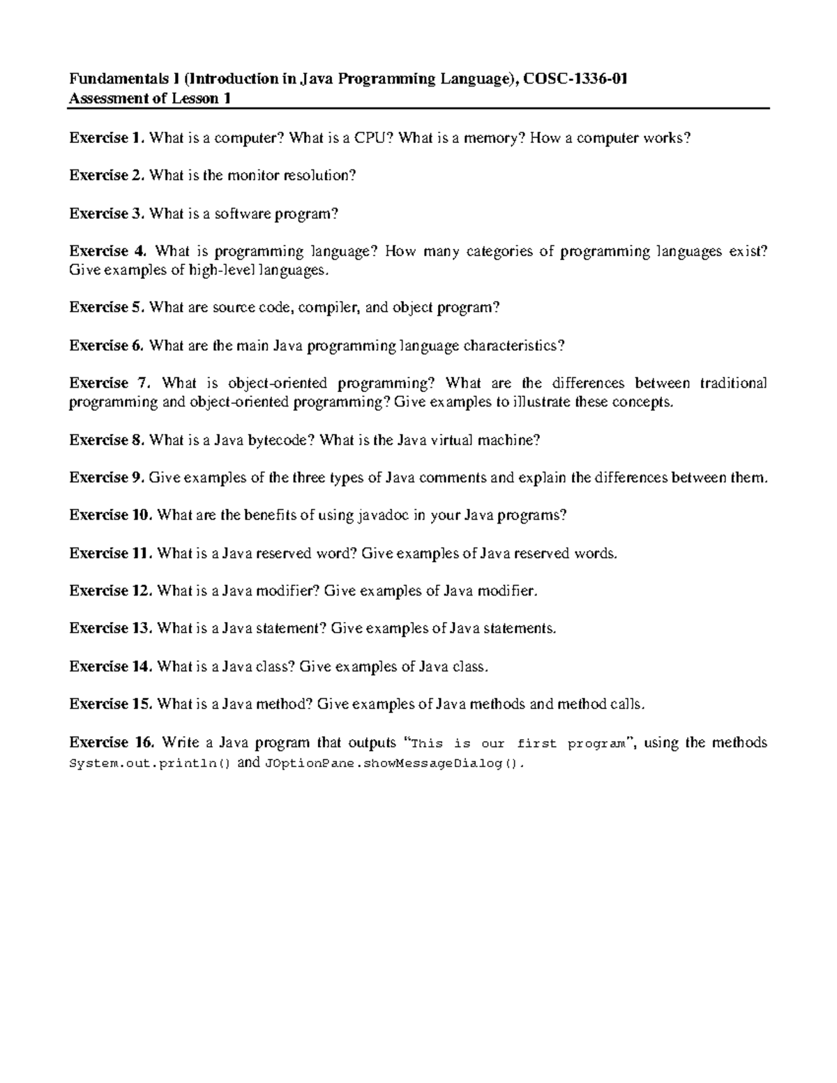 Assessment Lesson 1 - summer 2011 - Fundamentals I (Introduction in ...