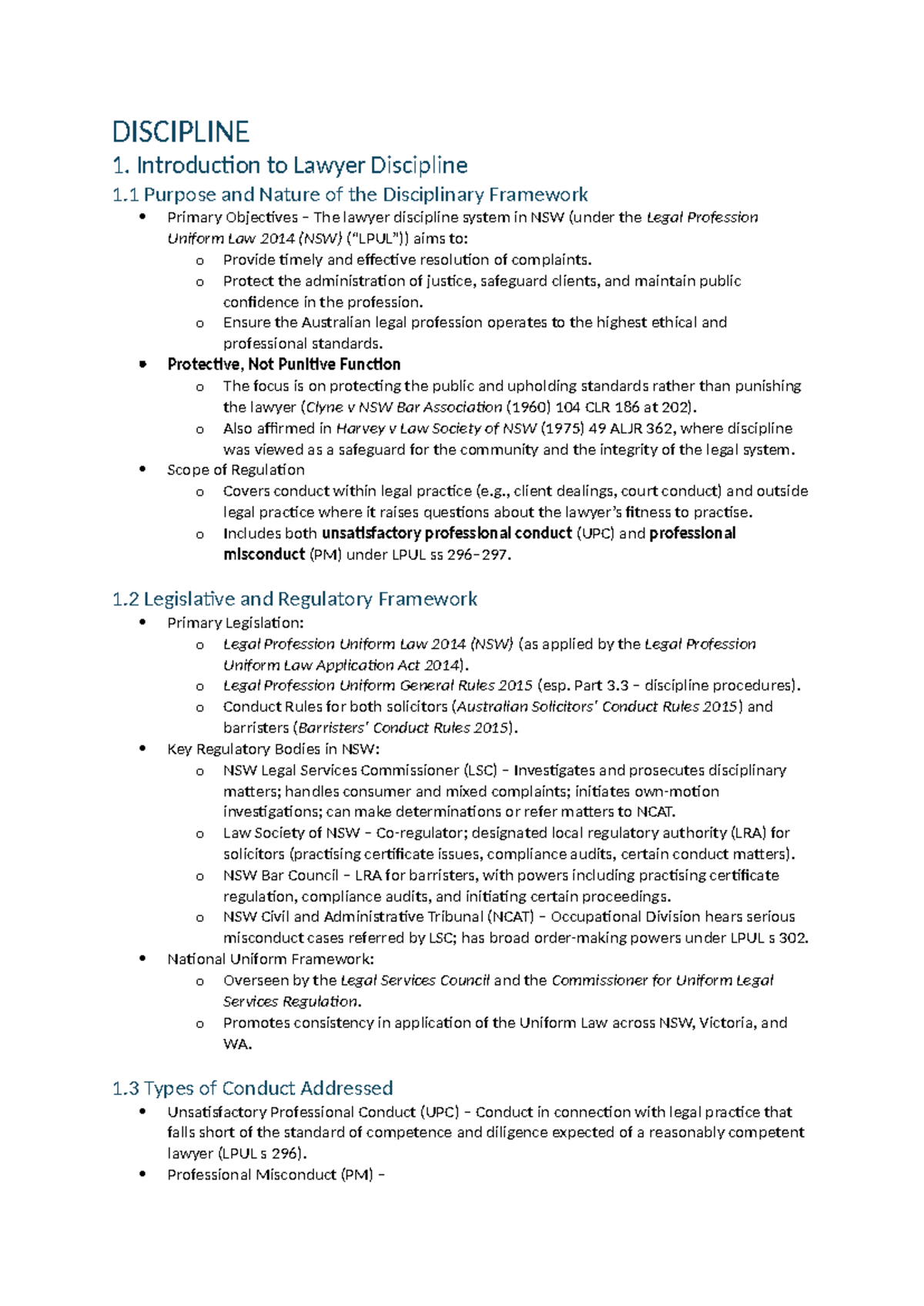 LAW 400 - Comprehensive Overview of Lawyer Discipline in NSW - Studocu