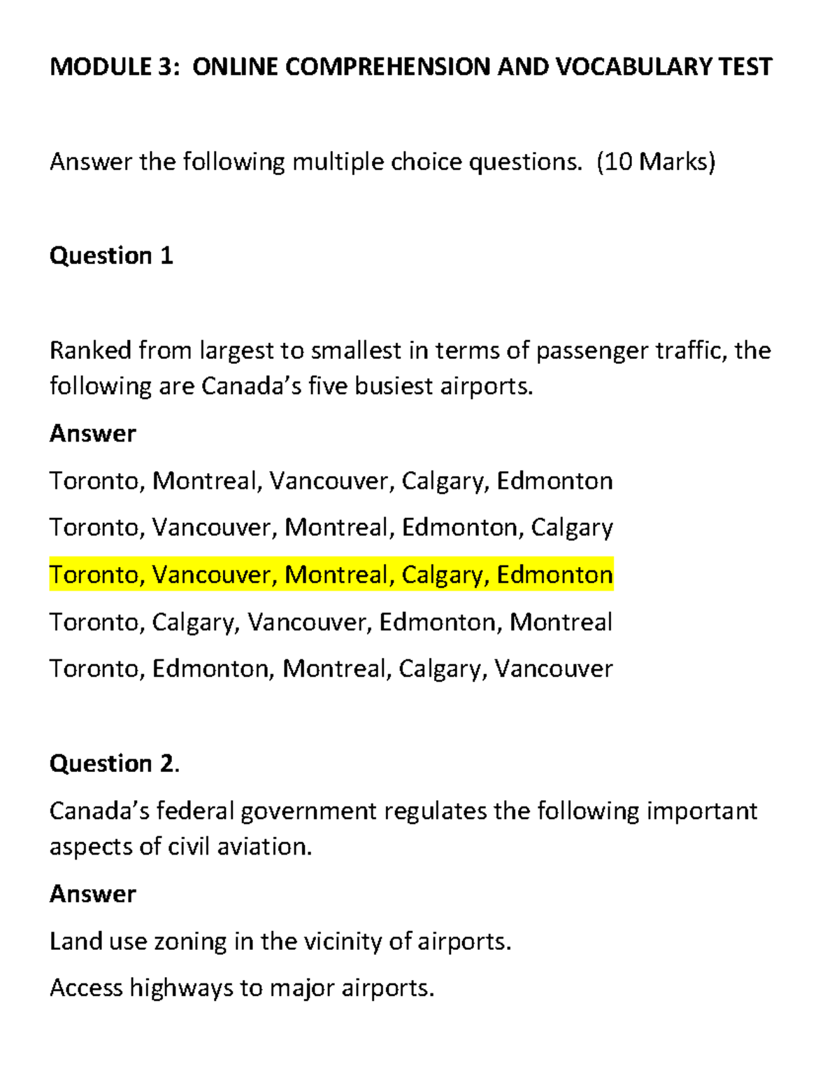 Module 3 Online Comprehension and Vocabulary Test Model Answers ...