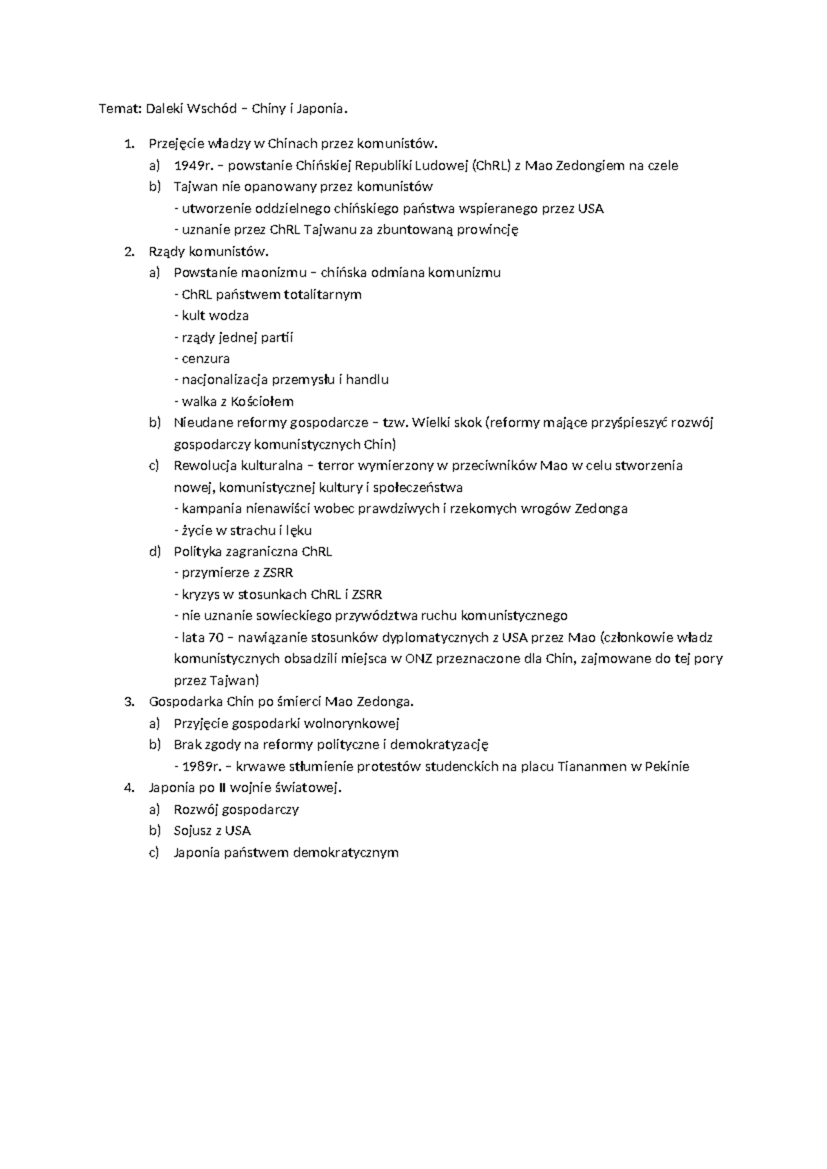 Notatka - Chiny i Japonia w XX wieku - Historia Komunistyczna i ...