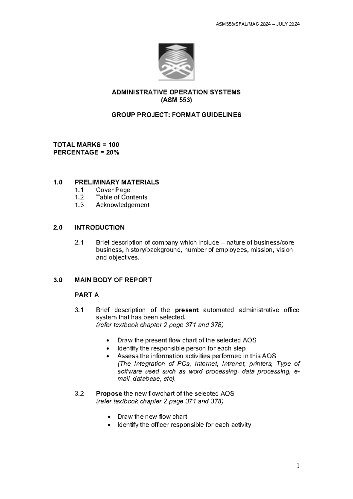 ASM 553 Group Project Guidelines for Admin Operations - July 2024 - Studocu