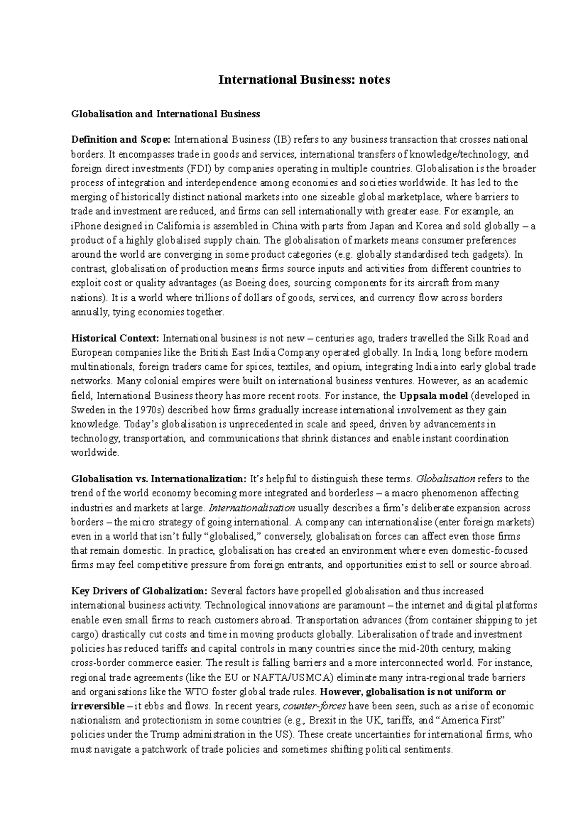 International Business (IB) Notes: Understanding Globalisation and ...
