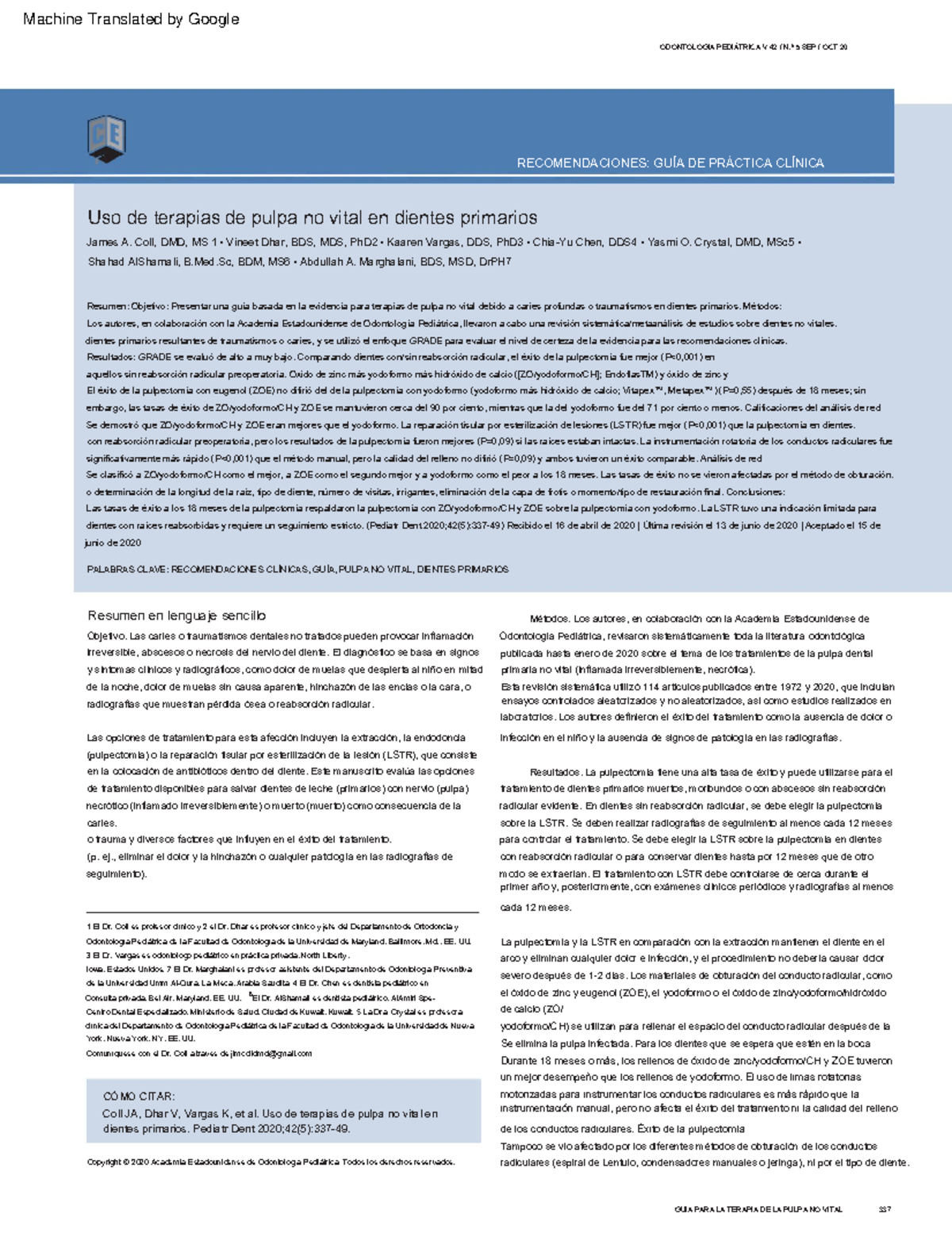 Guía de Práctica Clínica AAPD: Terapias de Pulpa No Vital en Dientes ...