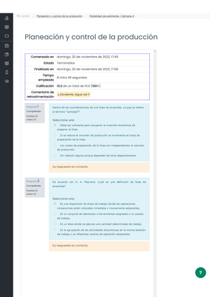 Modalidad de exámenes Semana 2 Revisión del intento Pycdlp - Planeación y control de la ...