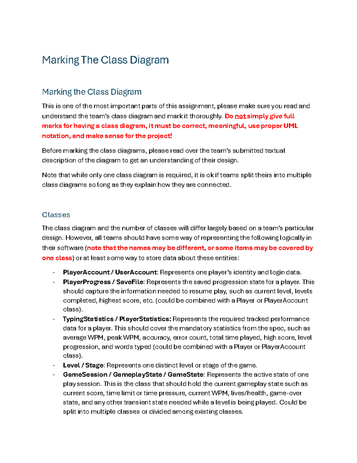 Marking the Class Diagram: Guidelines and Evaluation Criteria - Studocu
