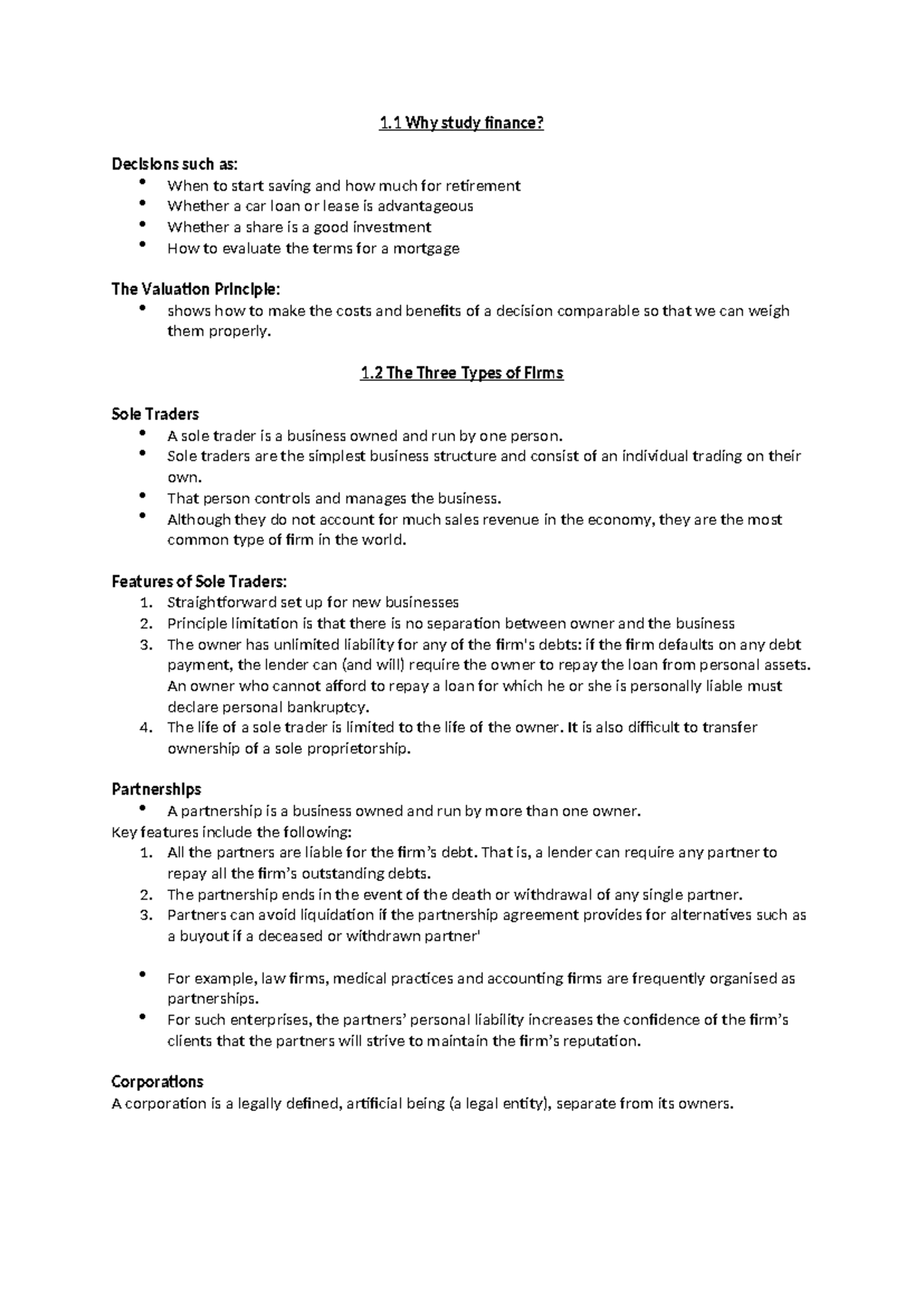 Corporate Finance (FIN 101) Comprehensive Study Notes - Studocu