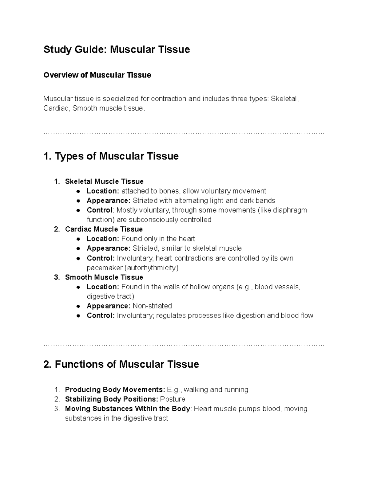 A&P Chapter 10 - ANP notes - Study Guide: Muscular Tissue Overview of ...