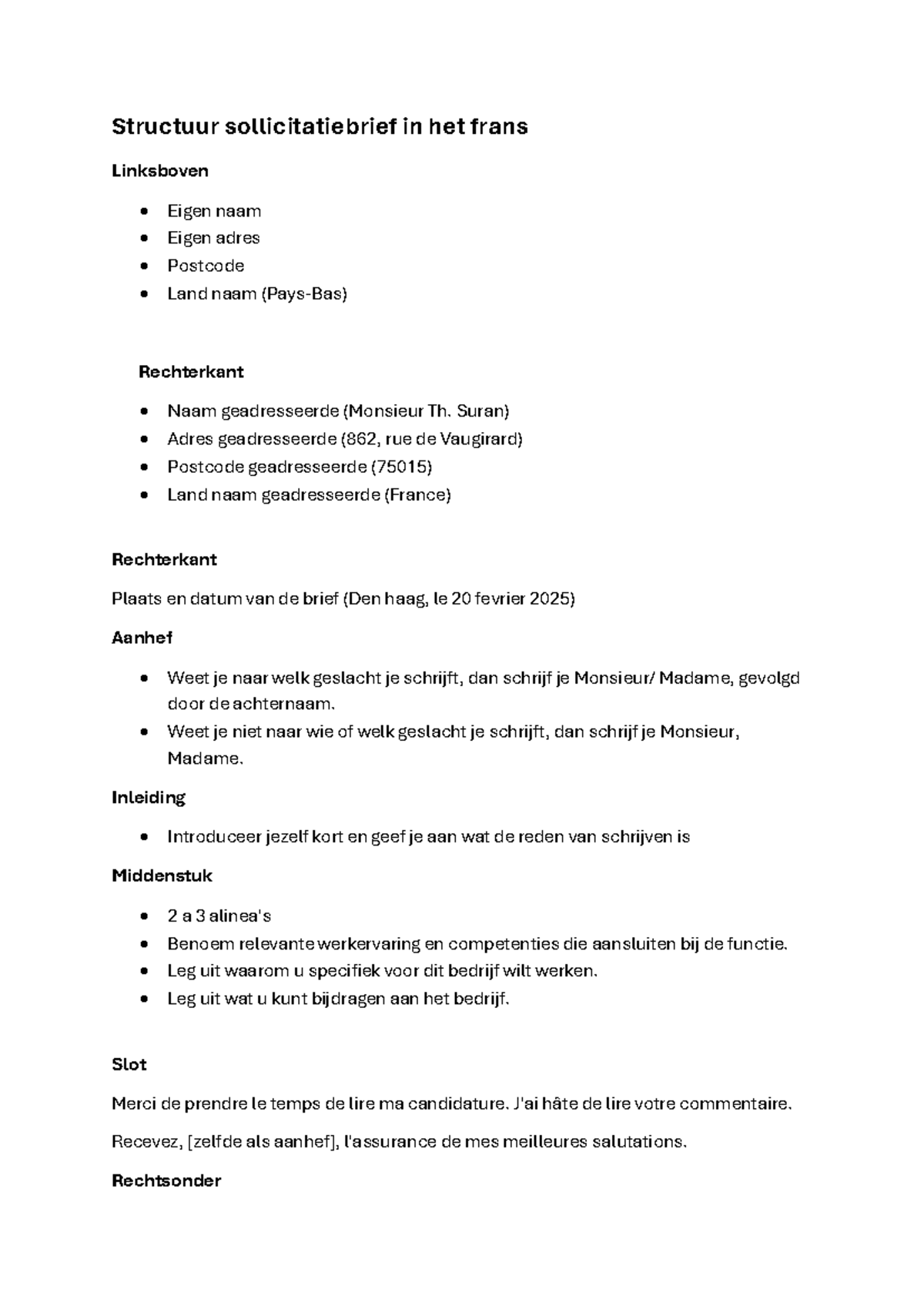 Structuur van een Sollicitatiebrief in het Frans - Voorbeeld en Tips ...