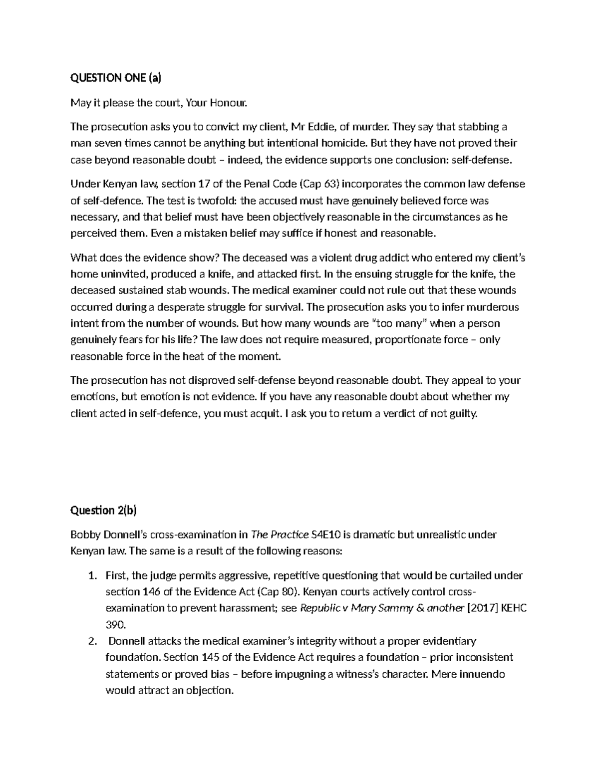 Trial Advocacy (LAW 101): Analyzing Legal Defense Strategies in Kenya ...