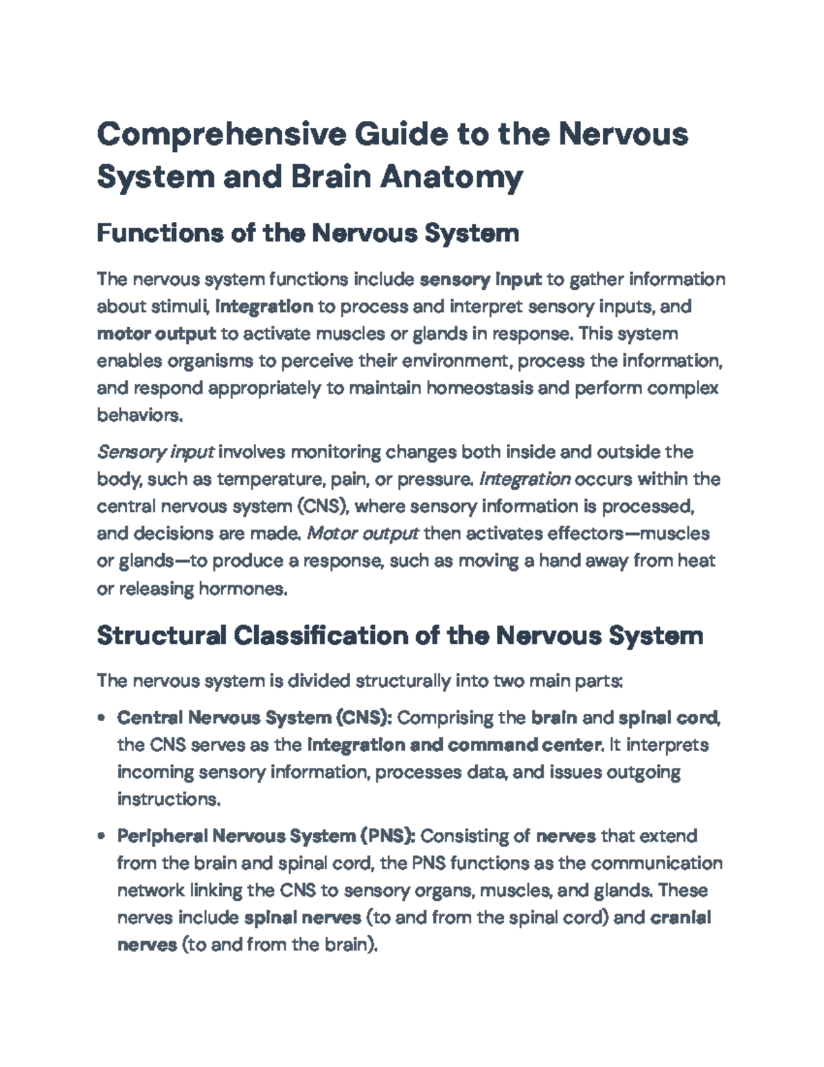 Comprehensive Overview of Nervous System & Brain Anatomy (BIO 101 ...