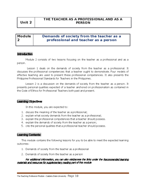 1 - Module 1 The Teaching Profession: Elements, Meaning and its ...