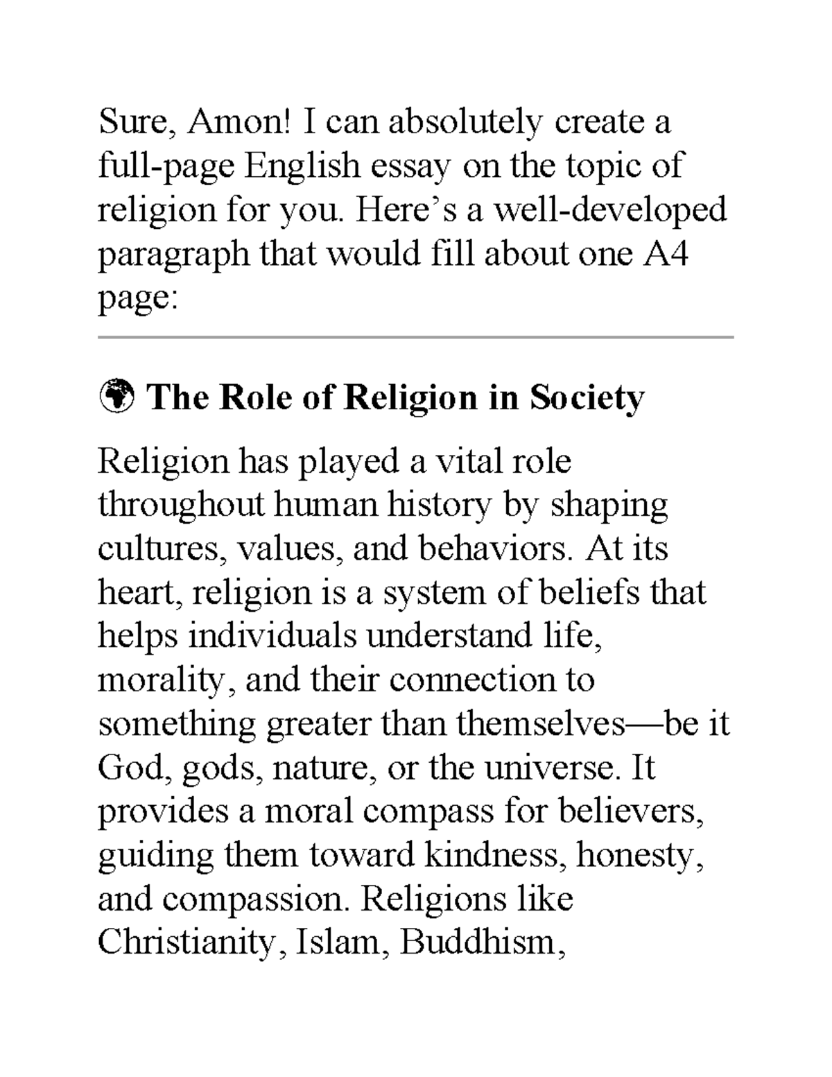 ENG 101 Essay: The Role of Religion in Society - Studocu