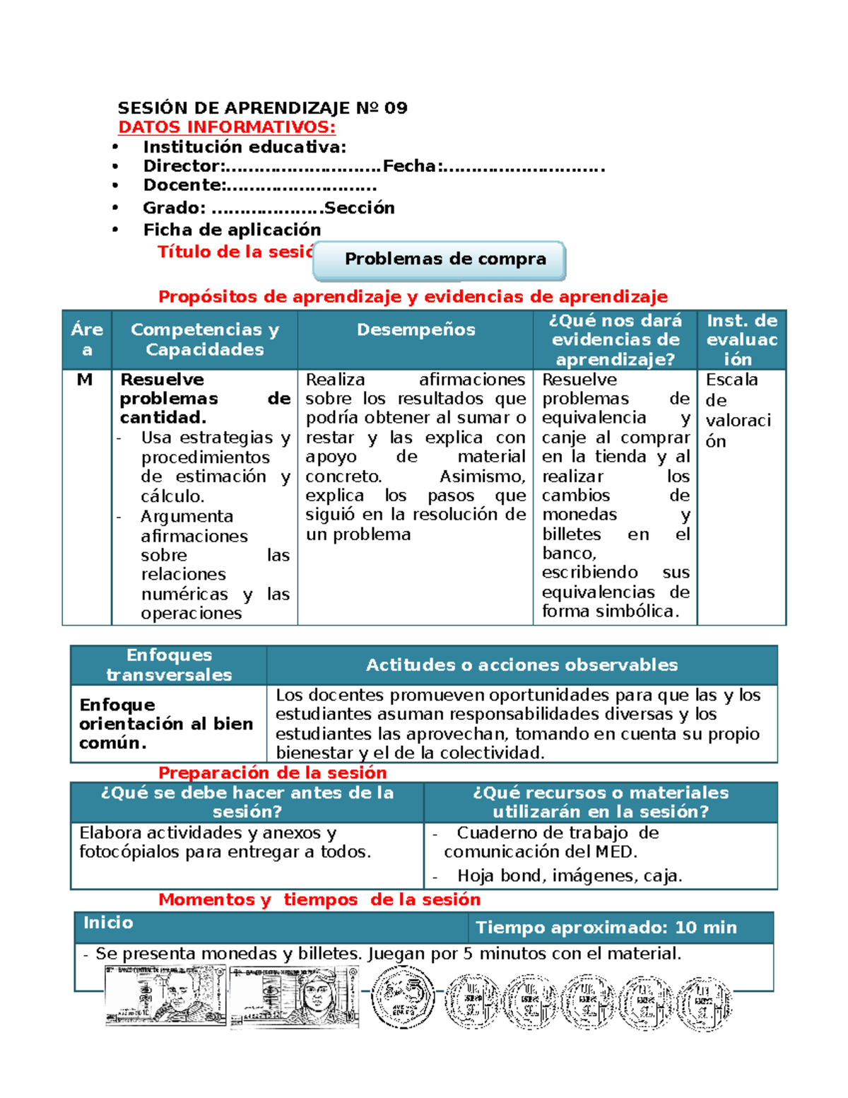 Sesion DE Matematica: Resolucion de Problemas de Compra y Venta - Studocu