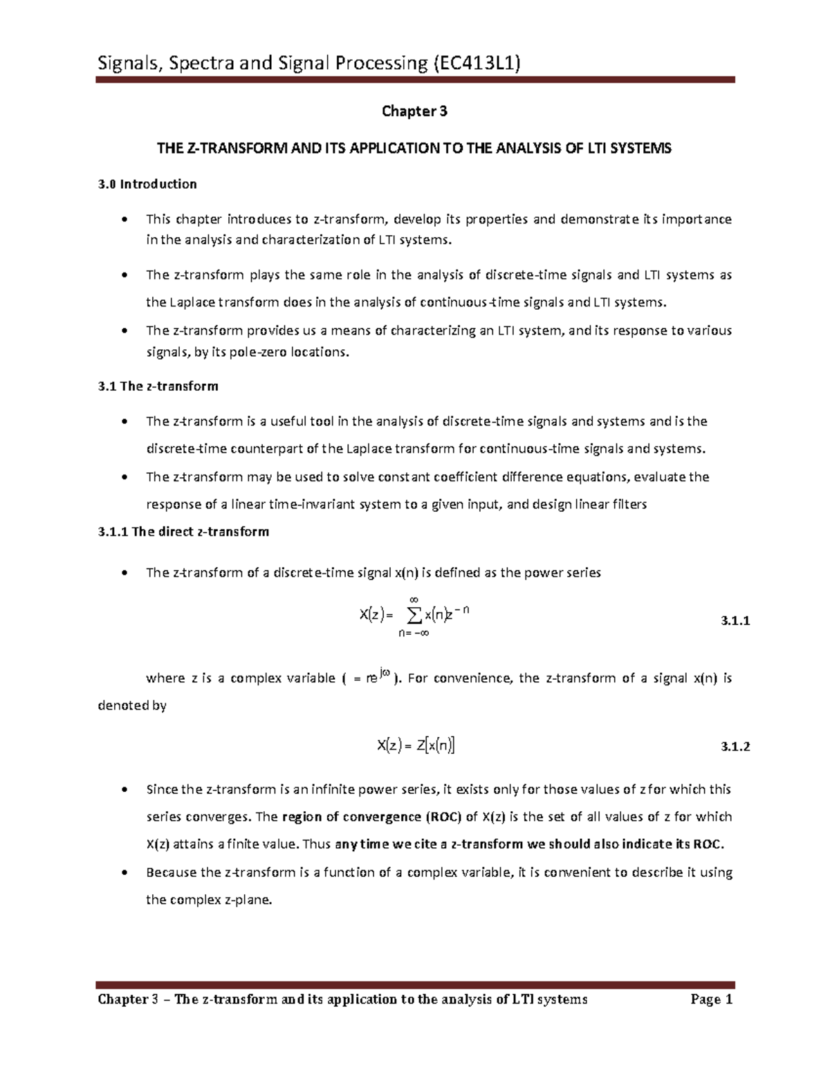 Chapter 3: Z-Transform and Its Applications for LTI System Analysis ...