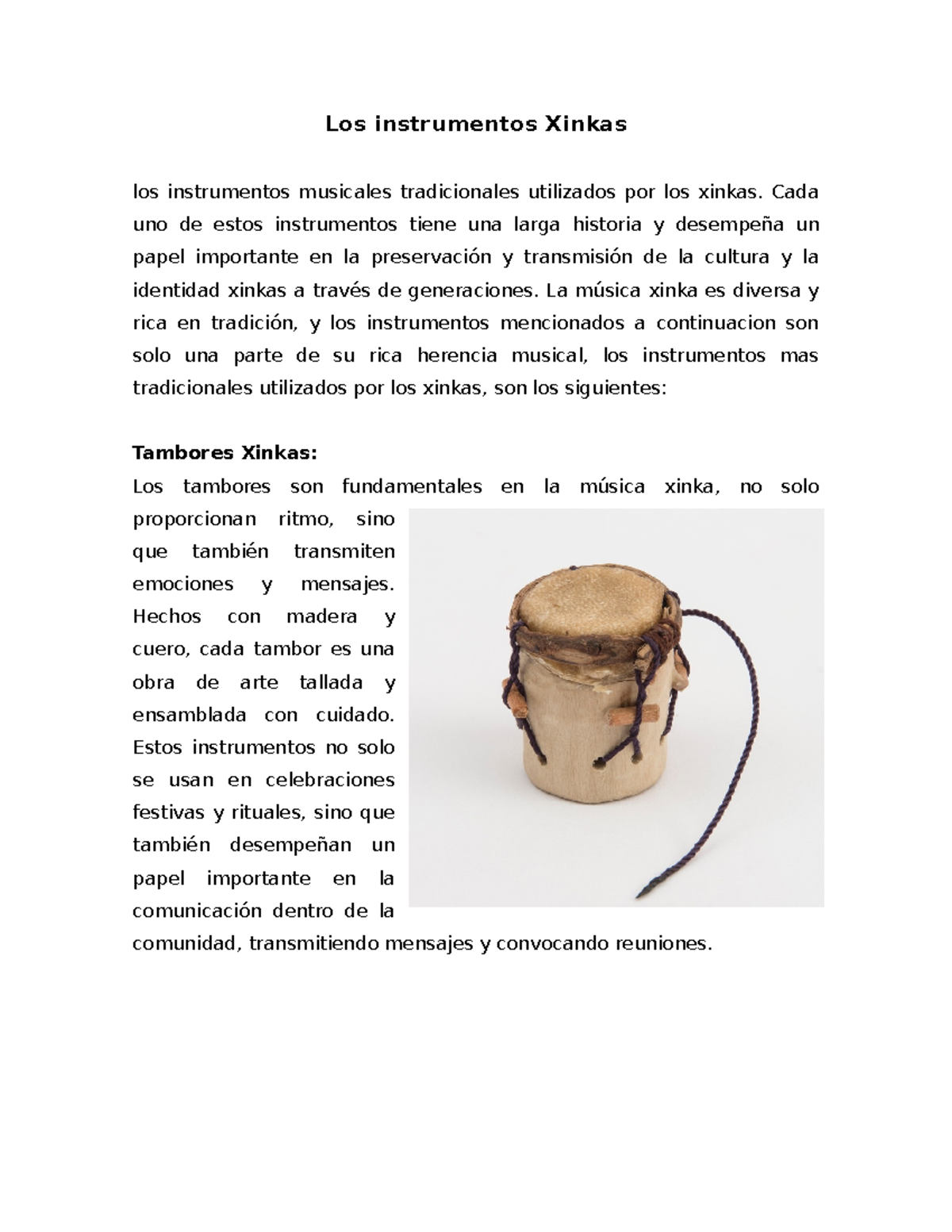 Instrumentos Musicales Tradicionales de los Xinkas - Studocu