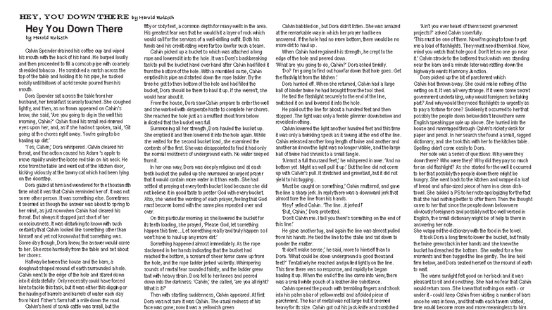 Hey You Down There: A Study of Calvin and Dora's Struggles - Studocu