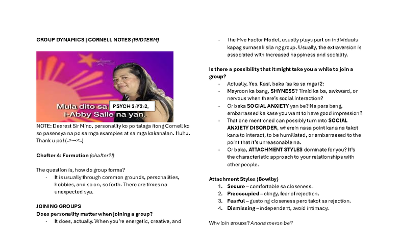 GROUP DYNAMICS MIDTERM NOTES (PSYCH 101) - Studocu