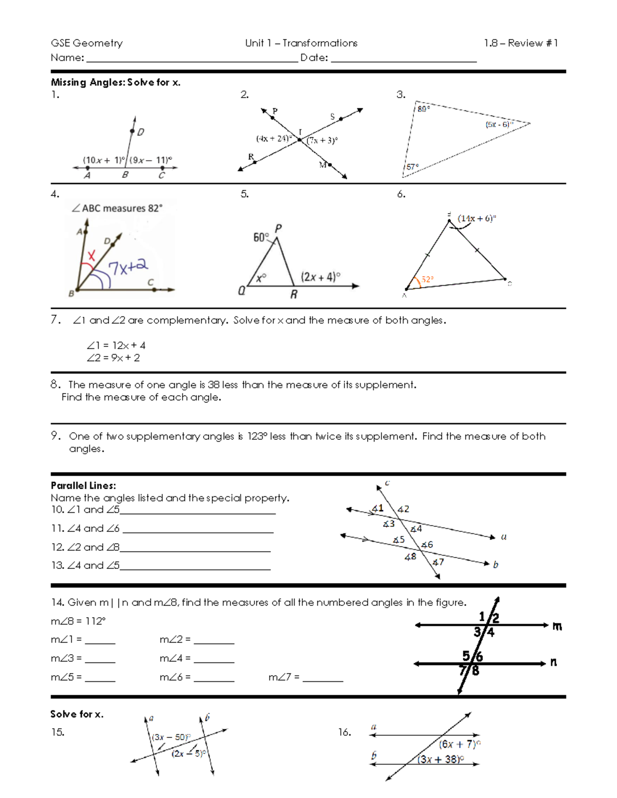 1-8 - unit 1 study guide 1 update - GSE Geometry Unit 1 ...