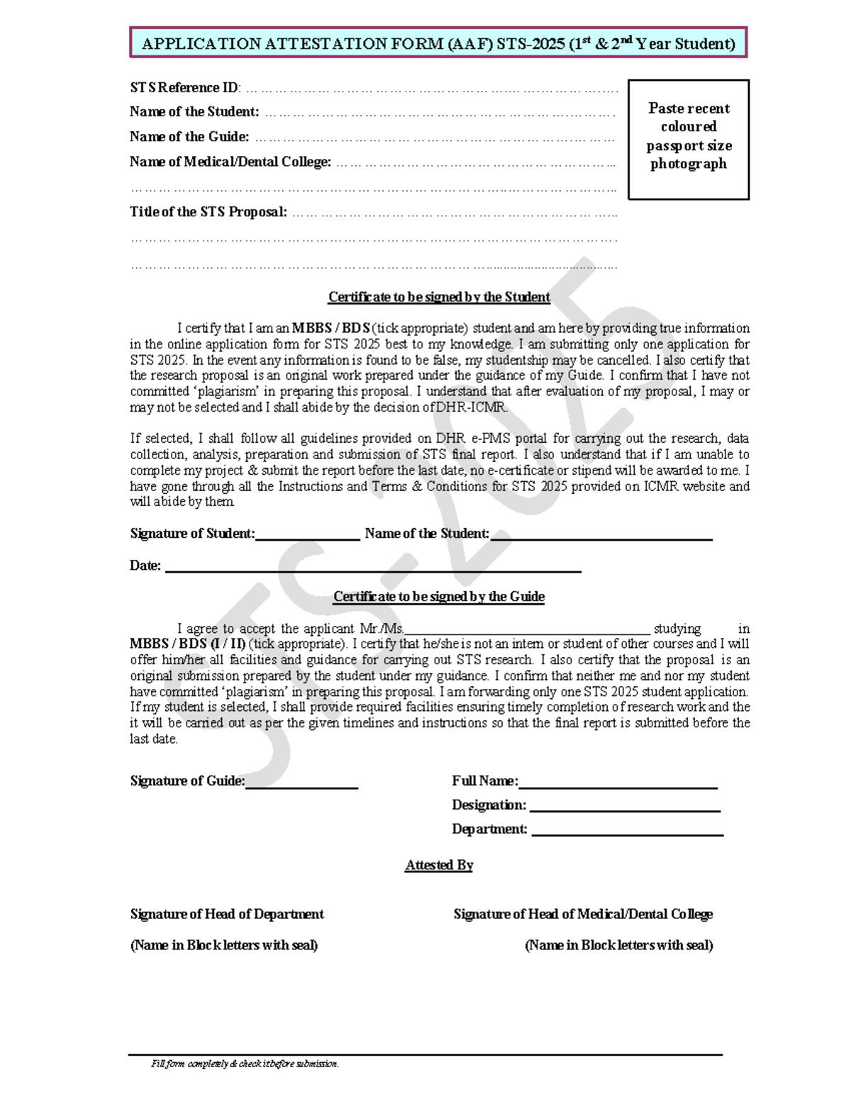 Application Attestation Form (AAF) for STS-2025 Students - Studocu