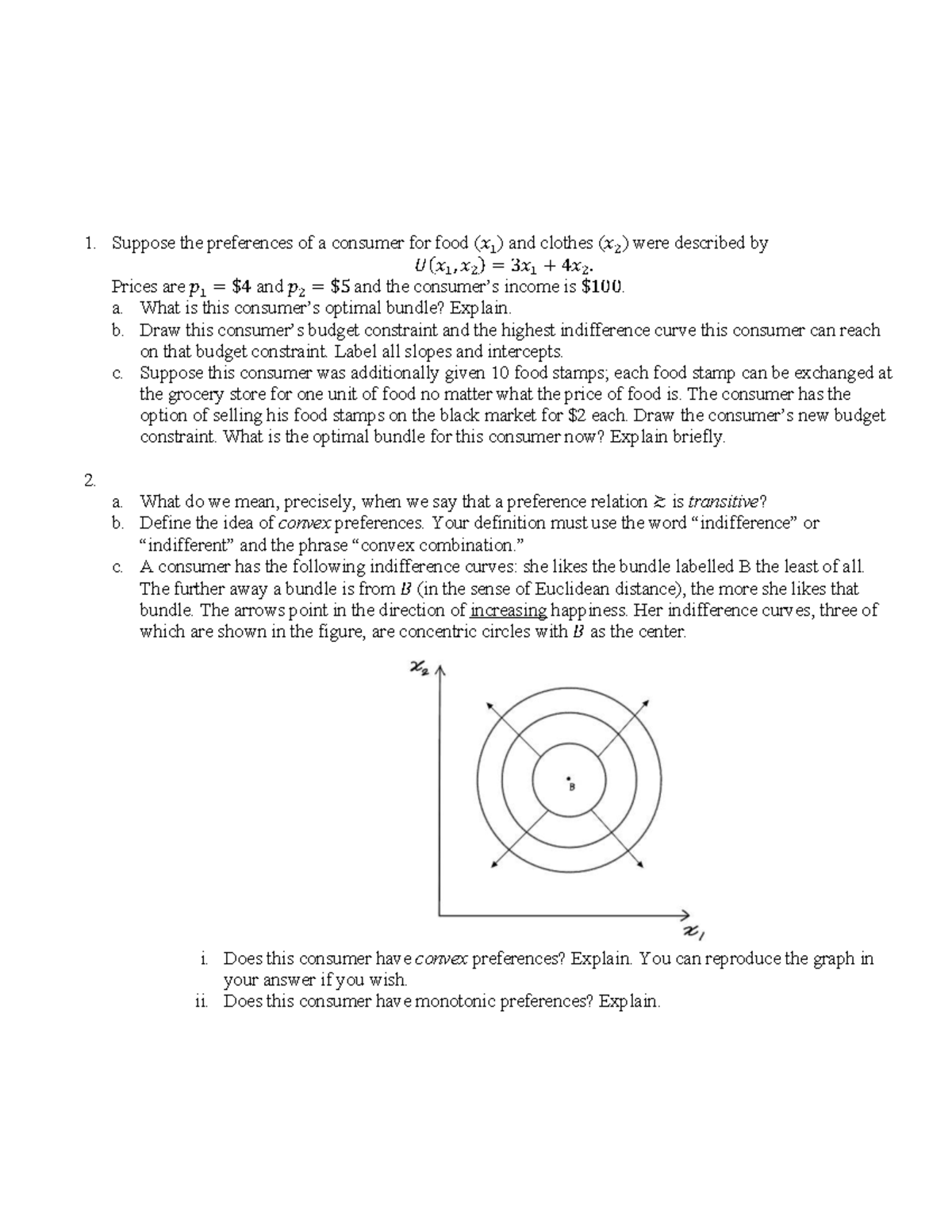 Sample Midterm Exam - ECON 111111: Consumer Preferences & Budget ...