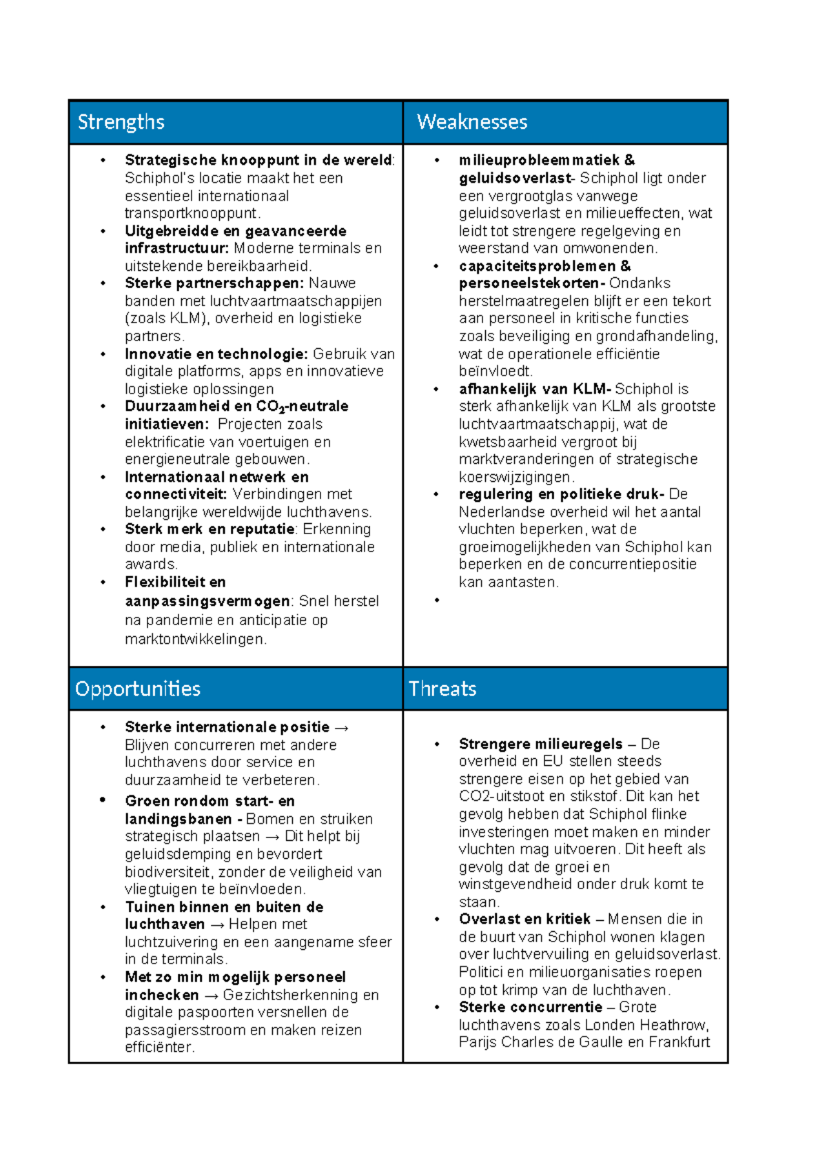 SWOT Analyse van Schiphol: Sterkte, Zwakte, Kansen en Bedreigingen ...