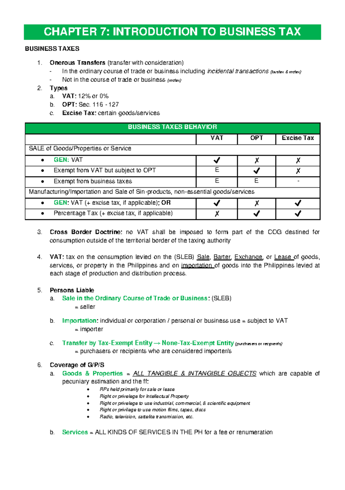 CHAPTER 7: INTRODUCTION TO BUSINESS TAX (BUS 101) - Key Concepts & VAT ...