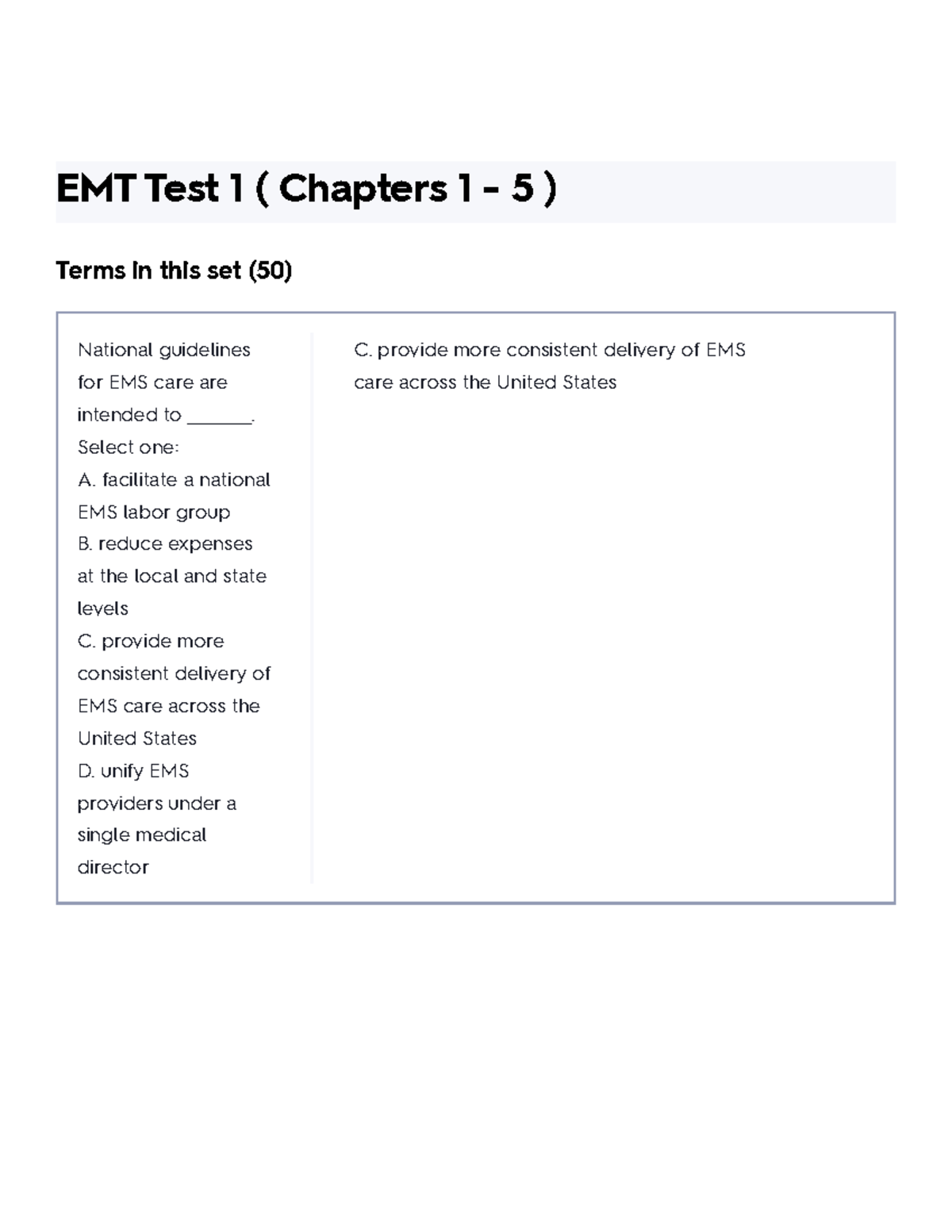 EMT Test 1 Flashcards (Chapters 1-5) for Review and Practice - Studocu