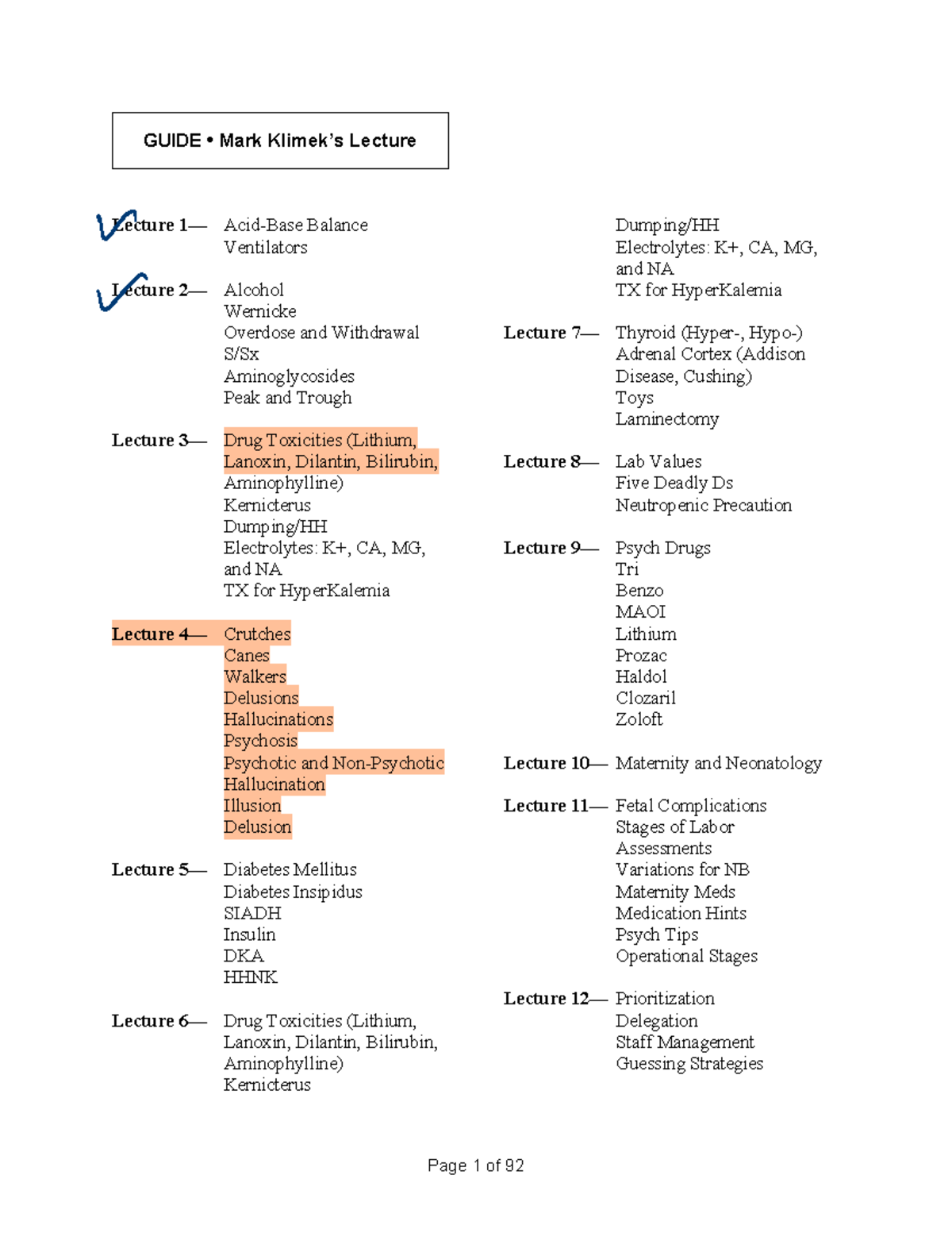 Mark K Lecture Notes: Key Concepts on Electrolytes, Drug Toxicities ...
