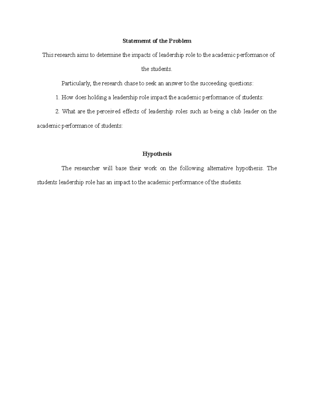 PR2 Student Leadership Impact on Academic Performance Survey - Studocu