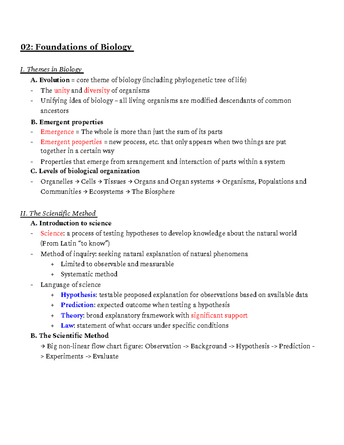 02: Lecture Notes on Foundations of Biology I: Themes & Methods - Studocu