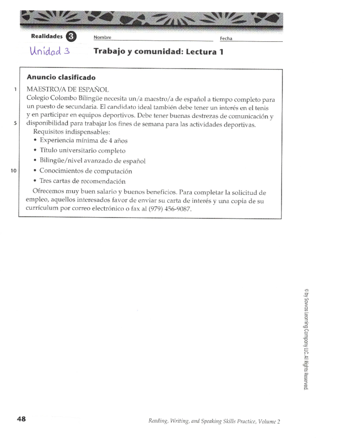 Spanish 3 Unit 3 Culture Reading & Vocabulary Practice - Studocu