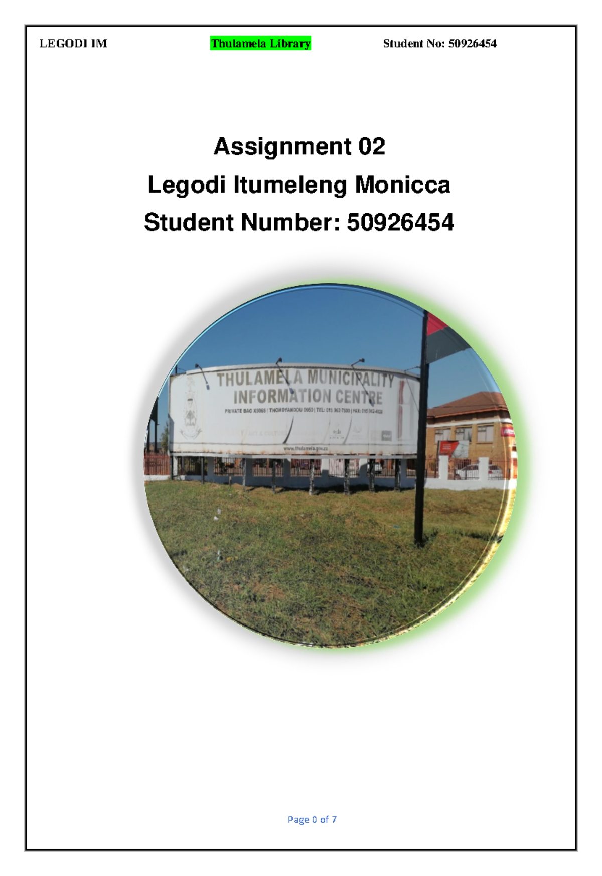 Assessment 02 AIS3705: Application of Batho Pele Principles at ...