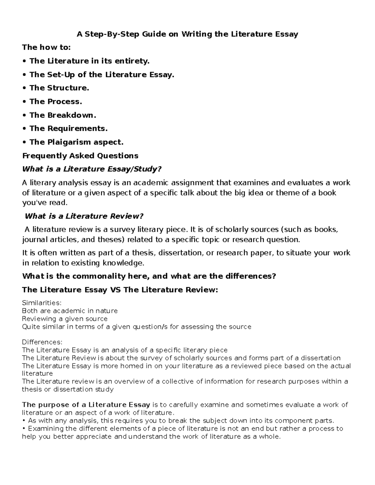 Step-by-Step Guide to Writing a Literature Essay - Studocu