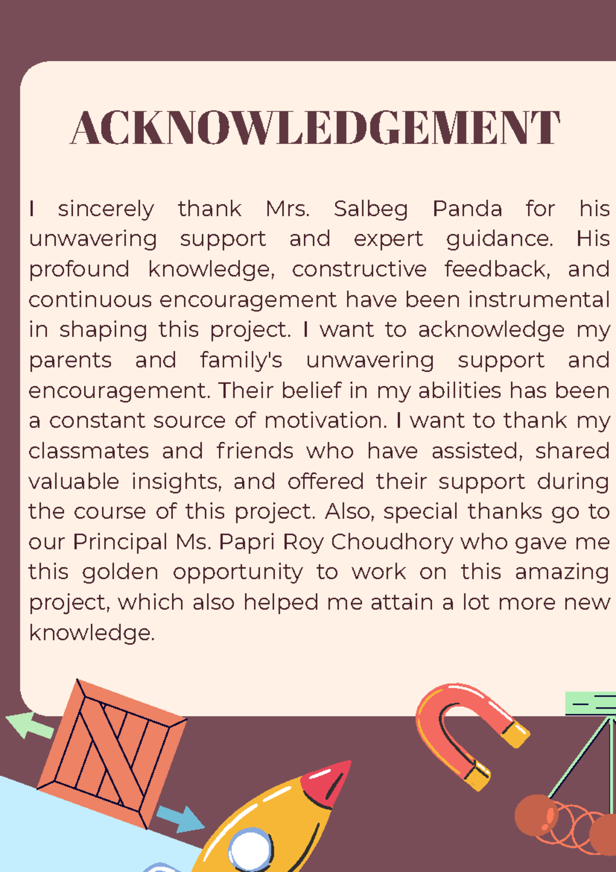 Acknowledgement for Project - Phy ack and cert - UHJIK - Studocu