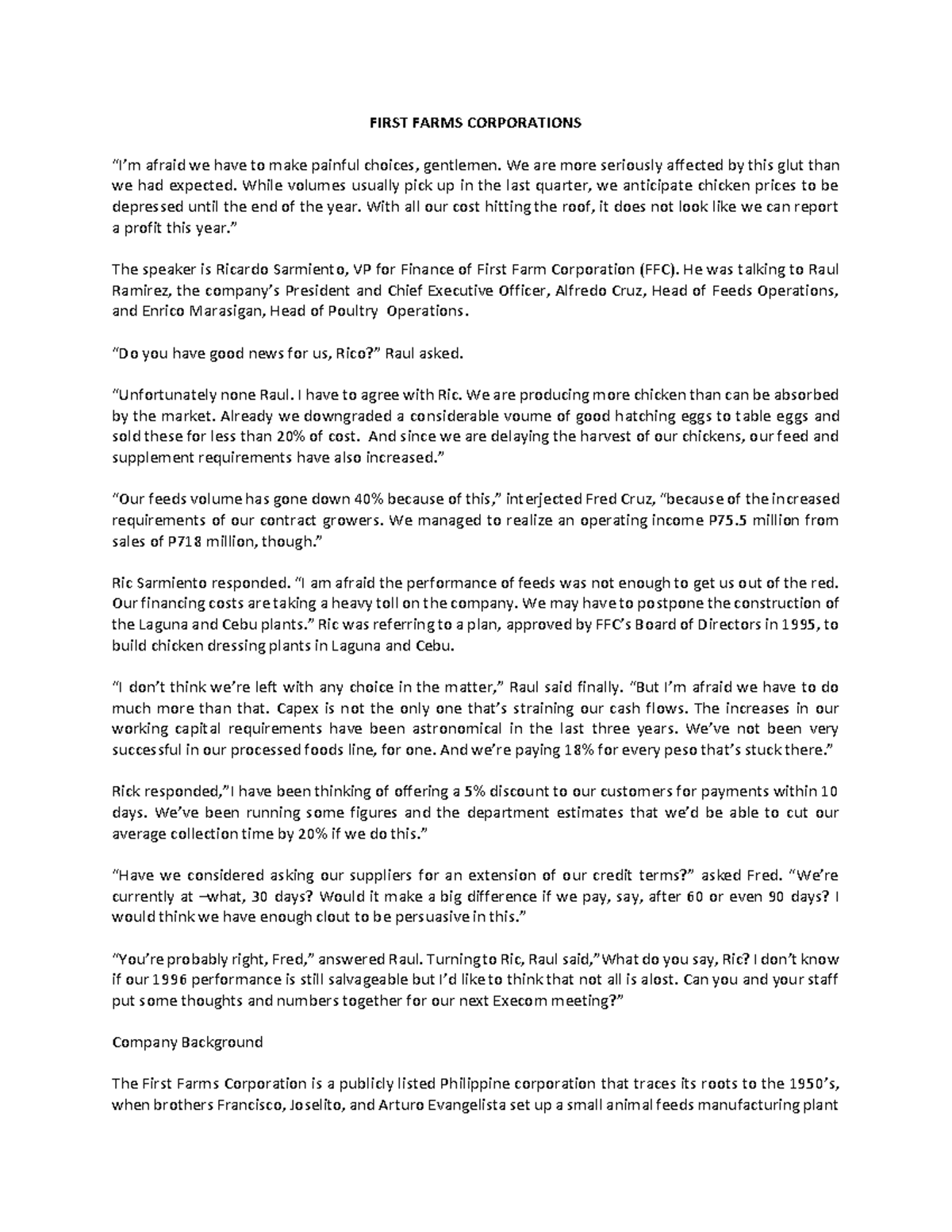 First Farms Corporation Case Study: 1996 Challenges & Strategies - Studocu
