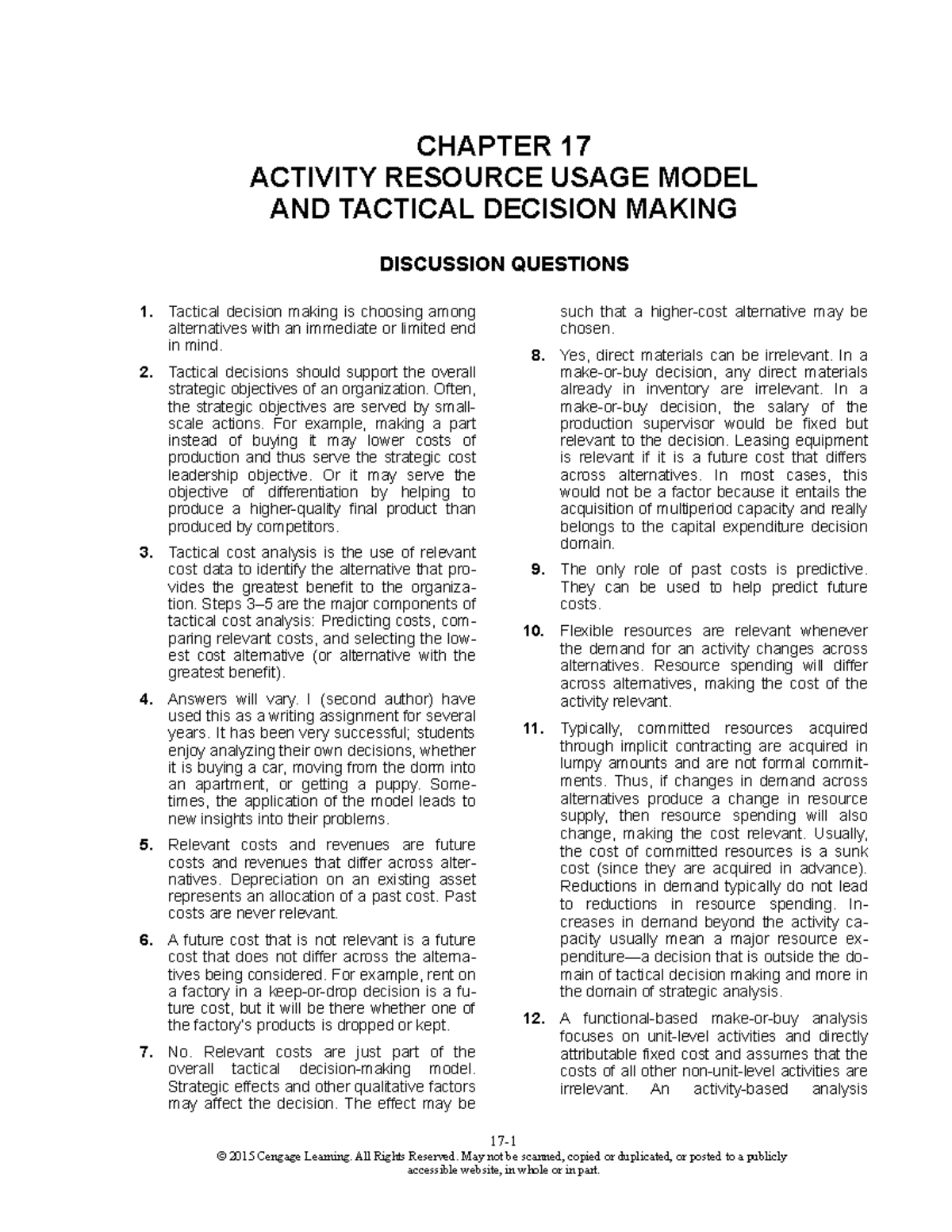 HMCost 3e SM Ch17 - SOLMAN - CHAPTER 17 ACTIVITY RESOURCE USAGE MODEL AND TACTICAL DECISION ...