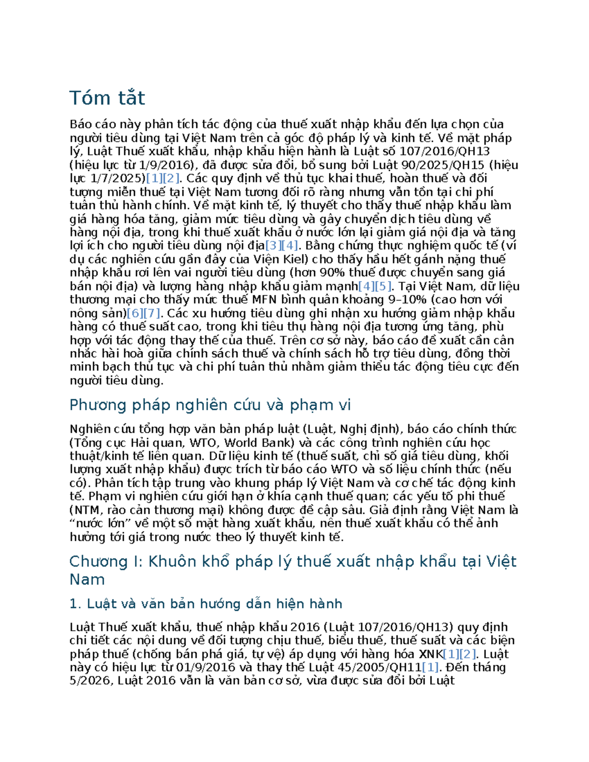 Tóm tắt - Tác động của Thuế XK, NK đến Người Tiêu Dùng tại VN - Studocu