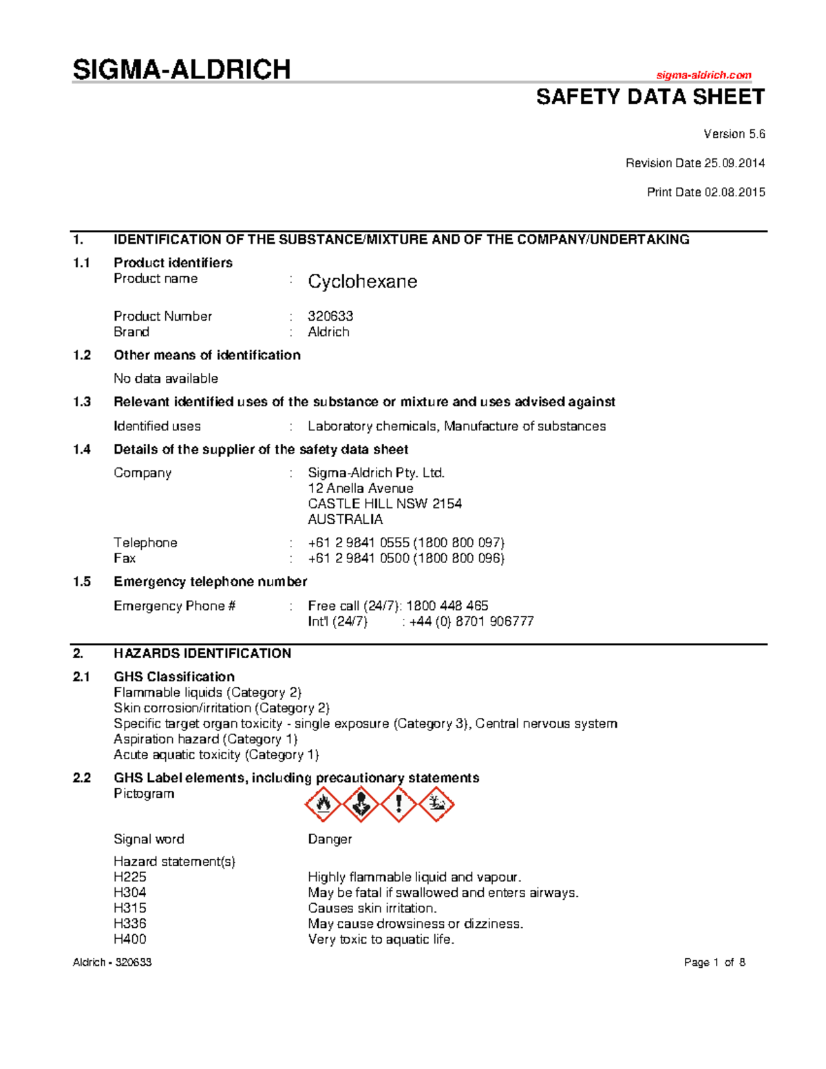MSDS CHM2962 Ex.4 Cyclohexane - SAFETY DATA SHEET Version 5 Revision ...