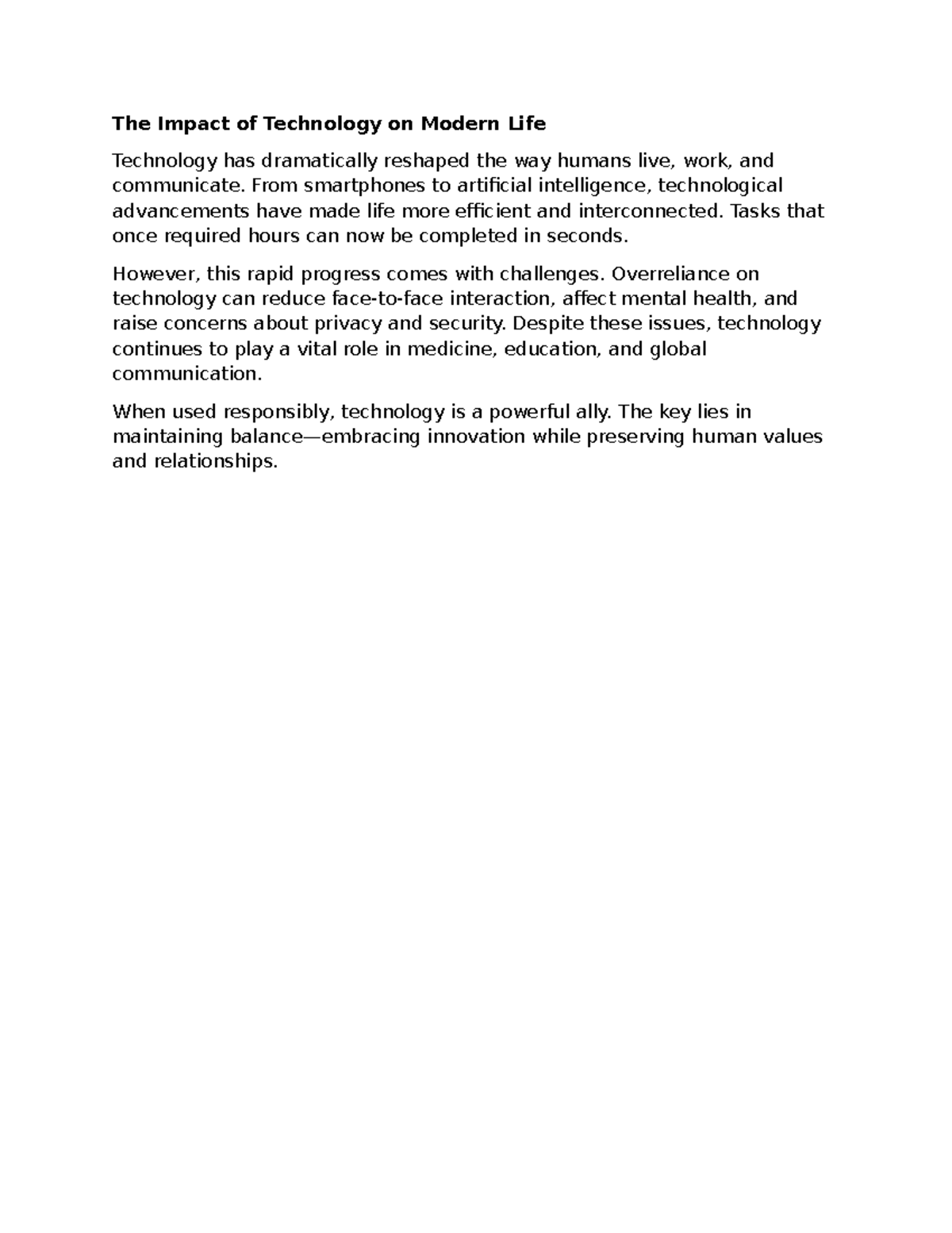 The Impact of Technology on Modern Life: A Study on Its Effects - Studocu