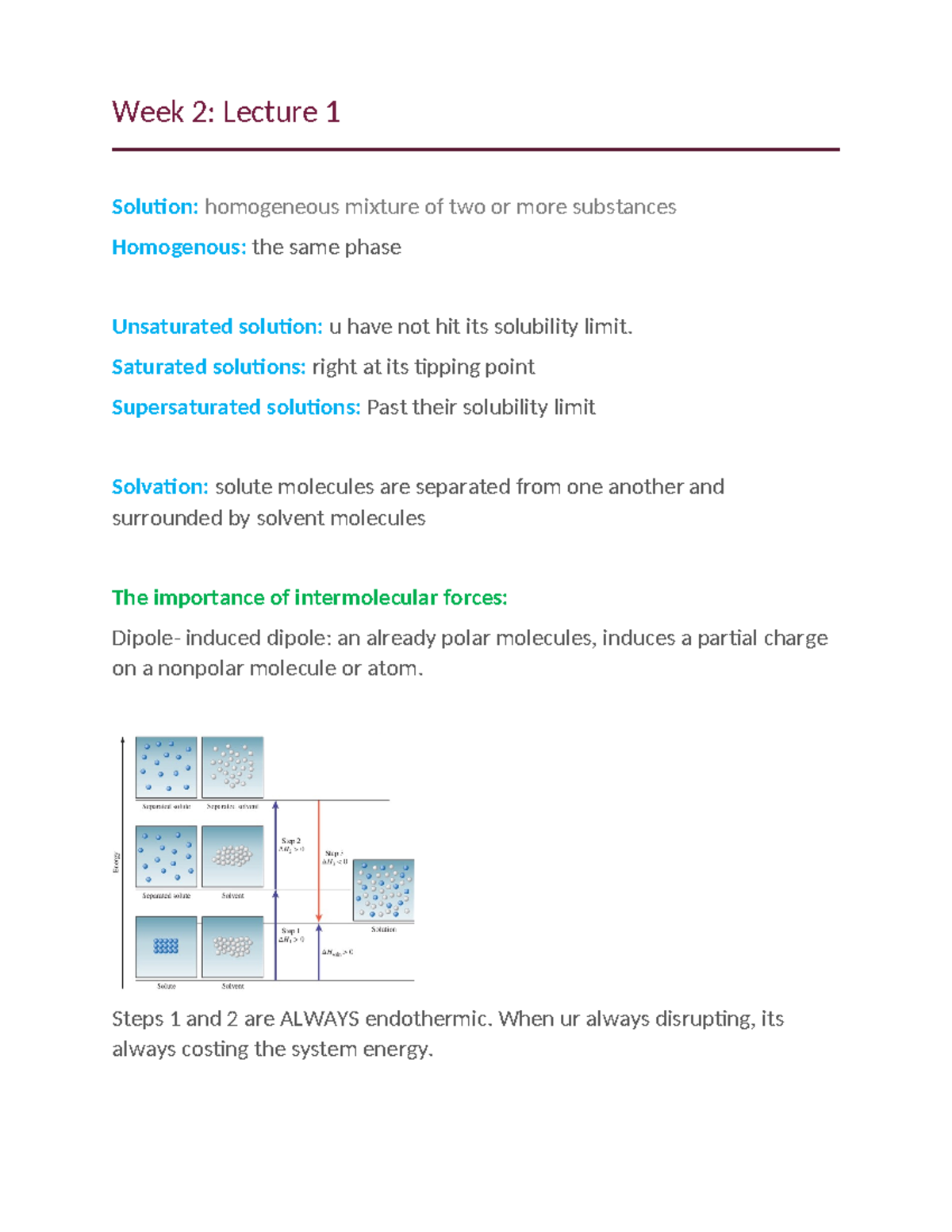 Week 2: Lecture 1 Notes on Solutions and Intermolecular Forces - Studocu