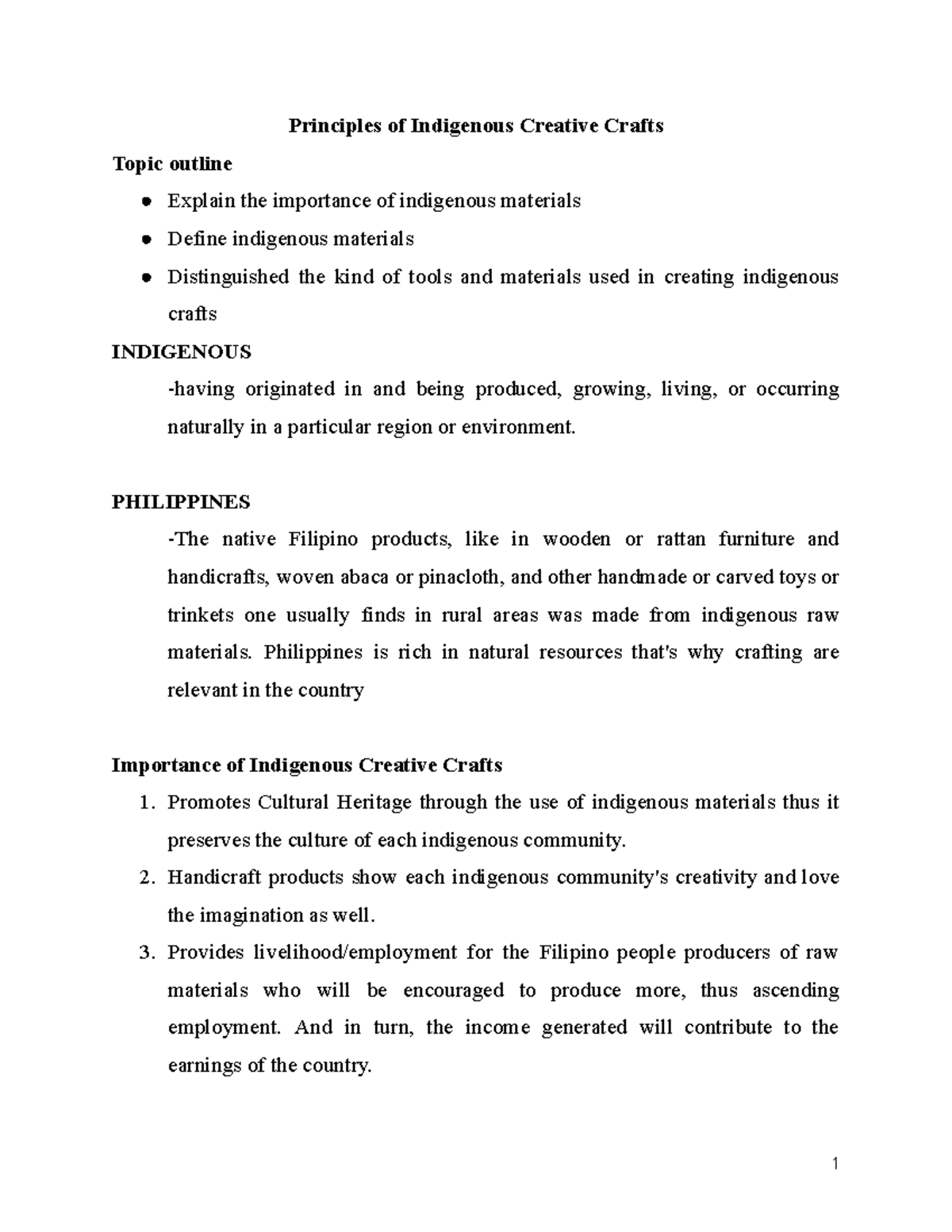 GE-ELEC 3: Report on Indigenous Creative Crafts and Materials - Studocu