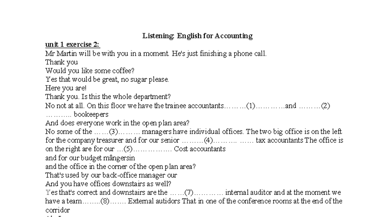 Listening Exercises for Accounting (Unit 1 & 2) - Studocu
