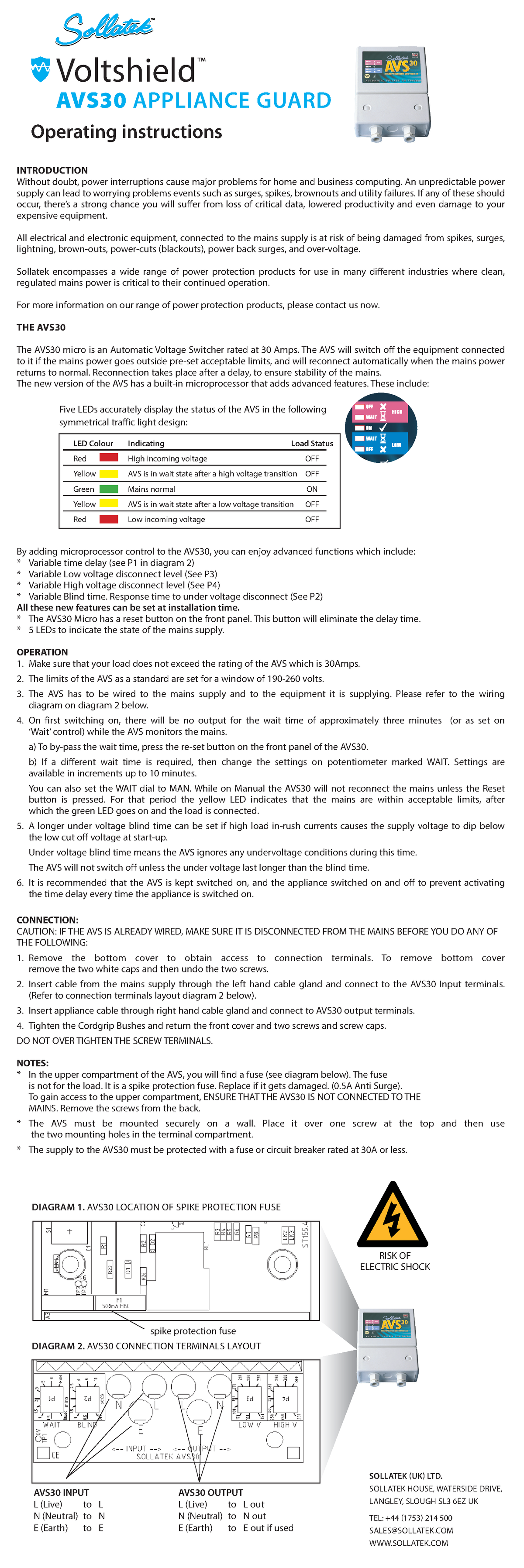 AVS30-Operating Instructions: Automatic Voltage Switcher Guide - Studocu