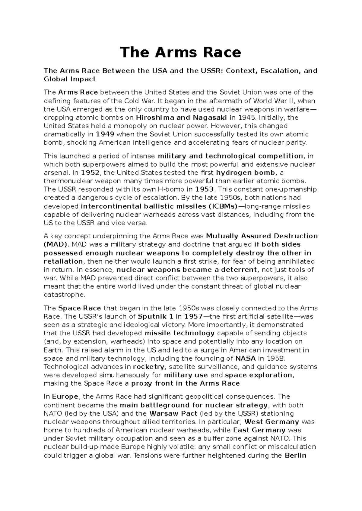 The Arms Race: USA vs USSR - Context, Escalation & Impact (Mod. Hist ...