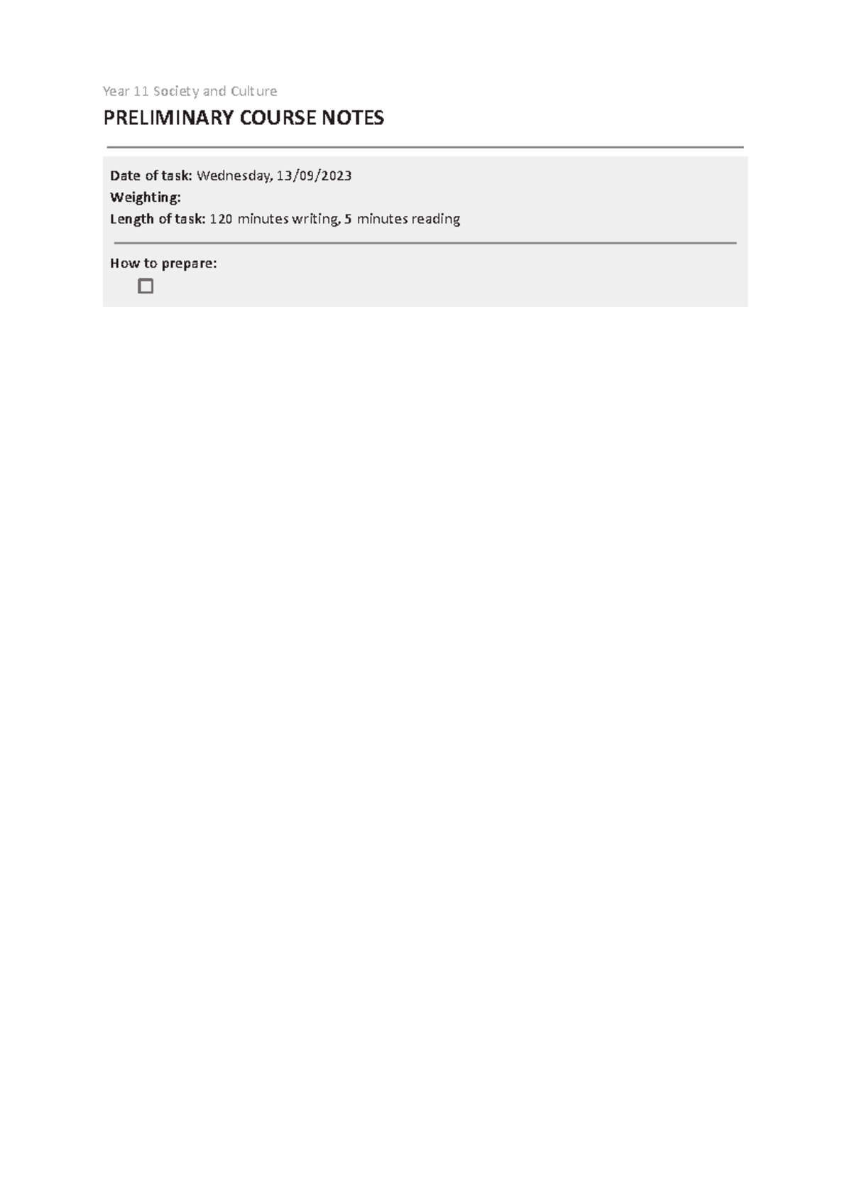 Y11 Sa C Course Notes - Year 11 Society and Culture PRELIMINARY COURSE ...