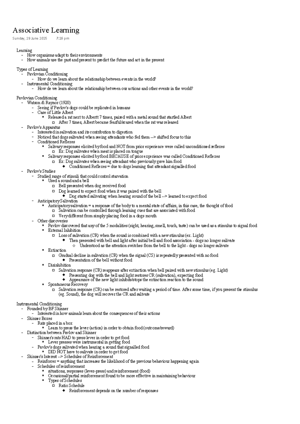 Associative Learning (PSY 101 - Week 1 & 2 Notes) - Studocu