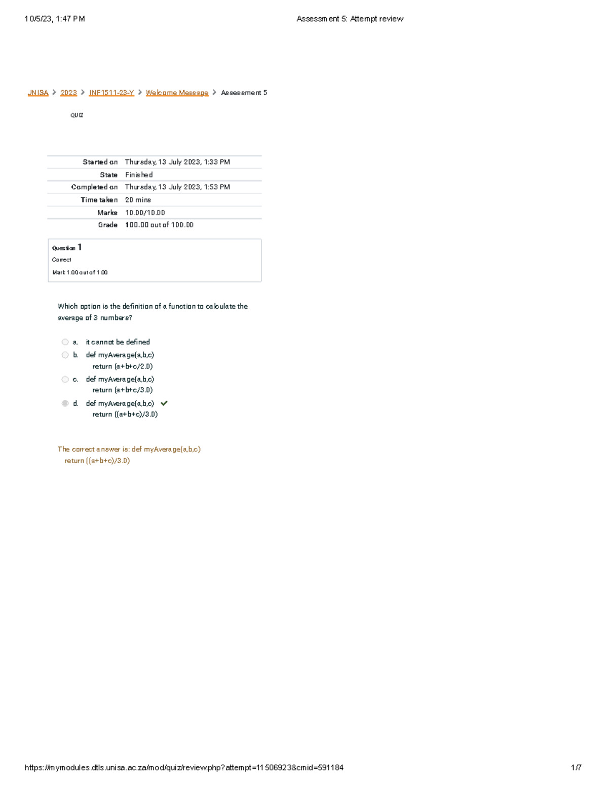 Assessment 5 Quiz Review - UNISA 2023 - Studocu