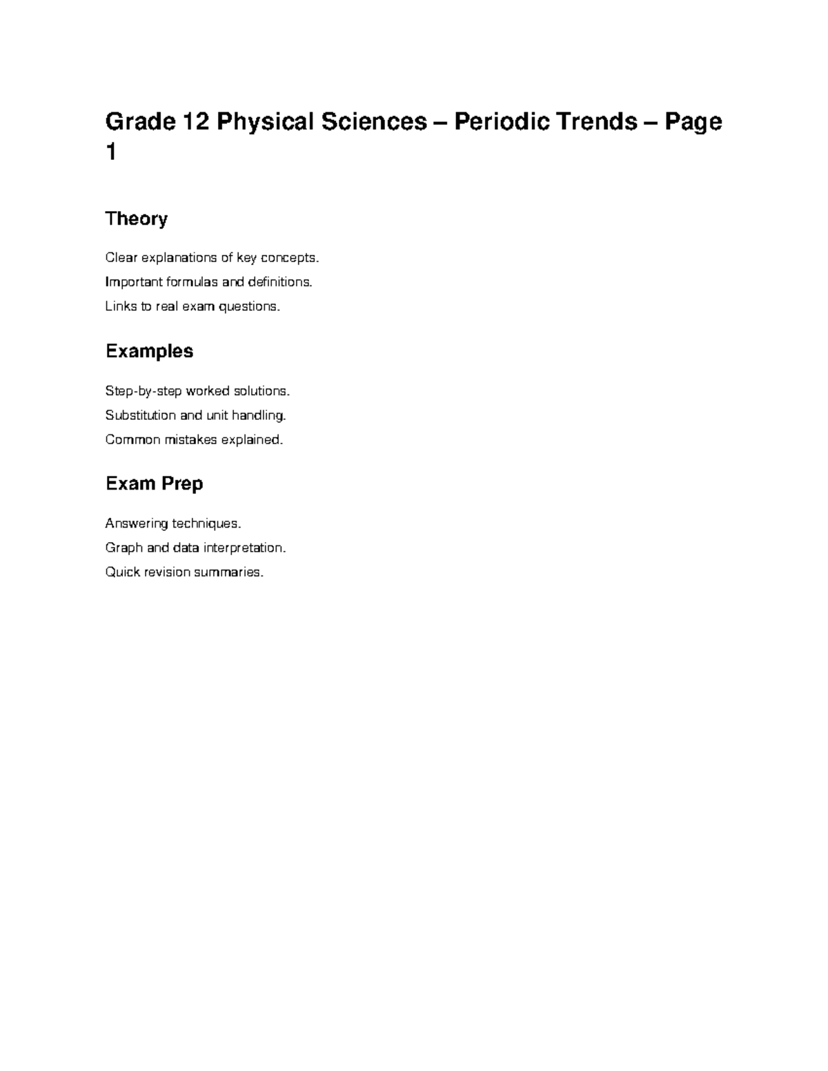 Grade 12 Physical Sciences: Periodic Trends Exam Prep Notes - Studocu