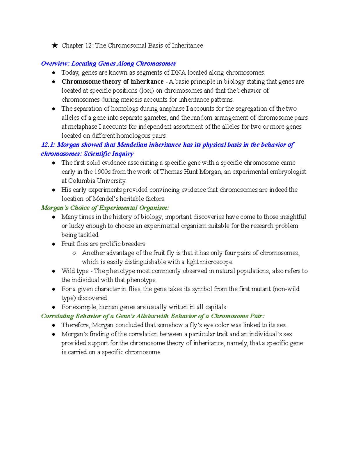 Chapter 12: Chromosomal Basis of Inheritance & Genetic Insights - Studocu