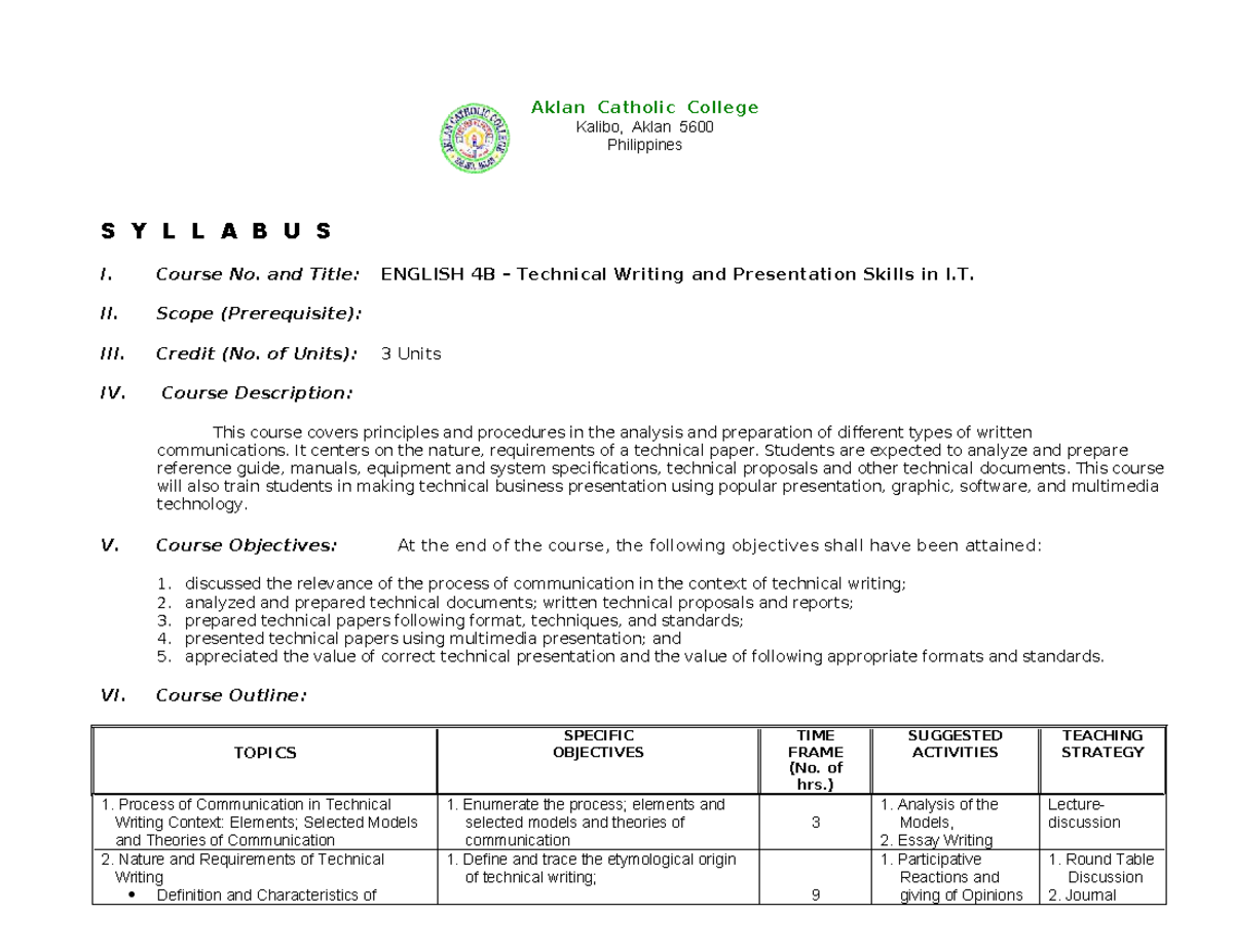 Eng 4B - Syllabus for Technical Writing & Presentation Skills in I.T ...